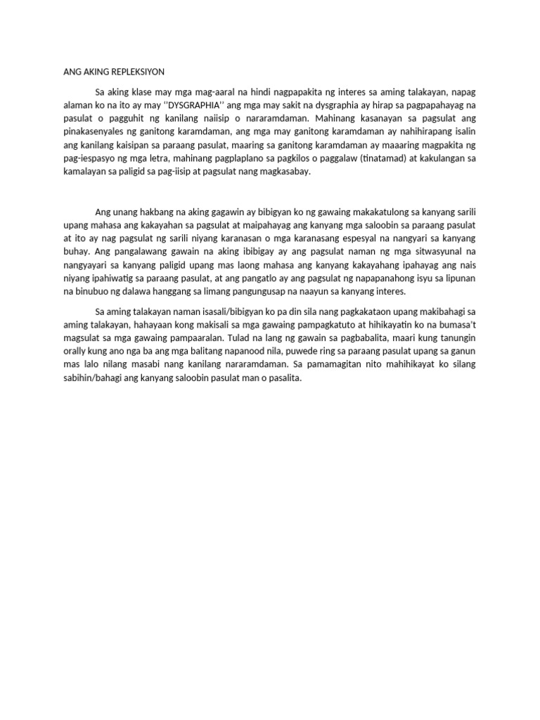 Ang Aking Repleksiyon | PDF