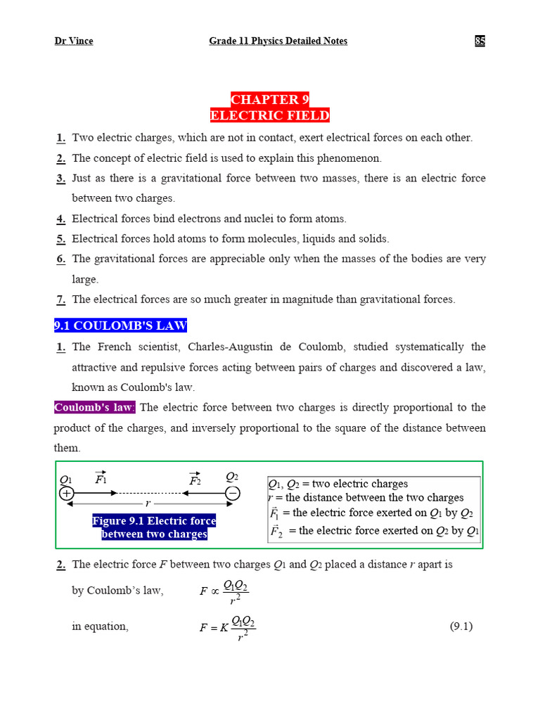 005 085to132 2025 V02 Gr11 Ch09 All | PDF | Electric Field | Force
