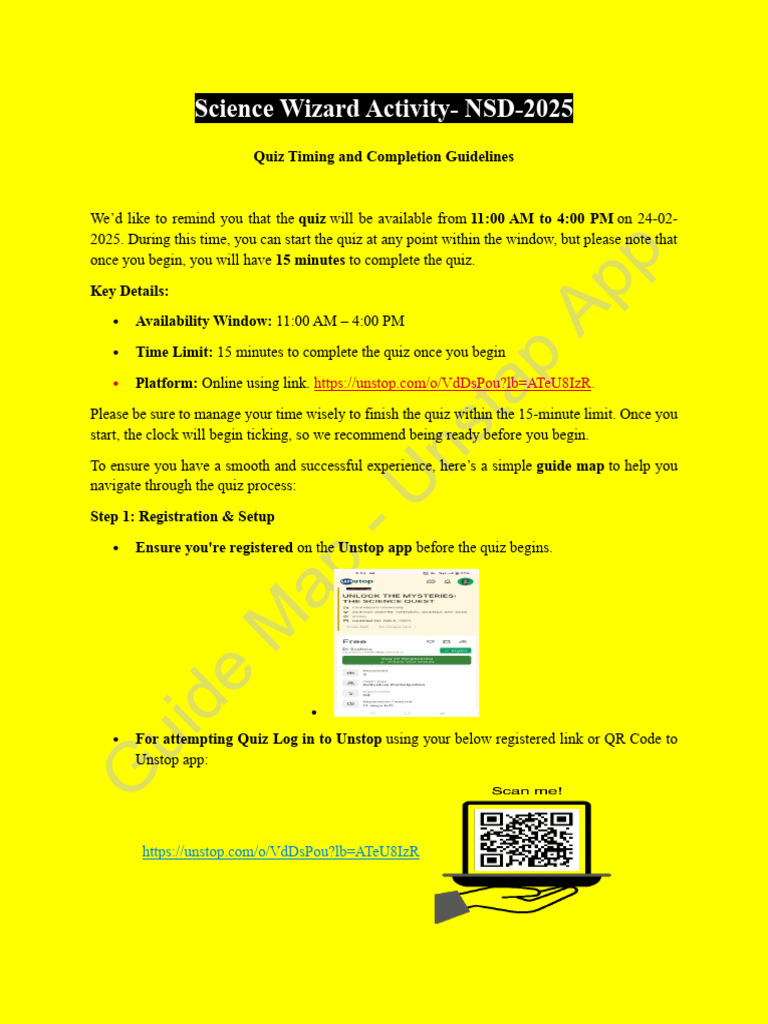 Quiz Timing Phase I and Completion Guidelines For Science Wizard, NSD-2025 | PDF | Software ...