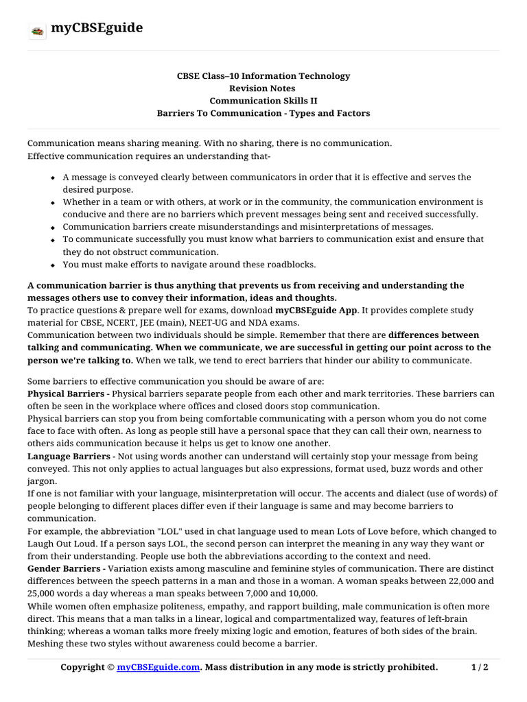 10 It Communication Skills Notes06 | PDF | Communication | Perception