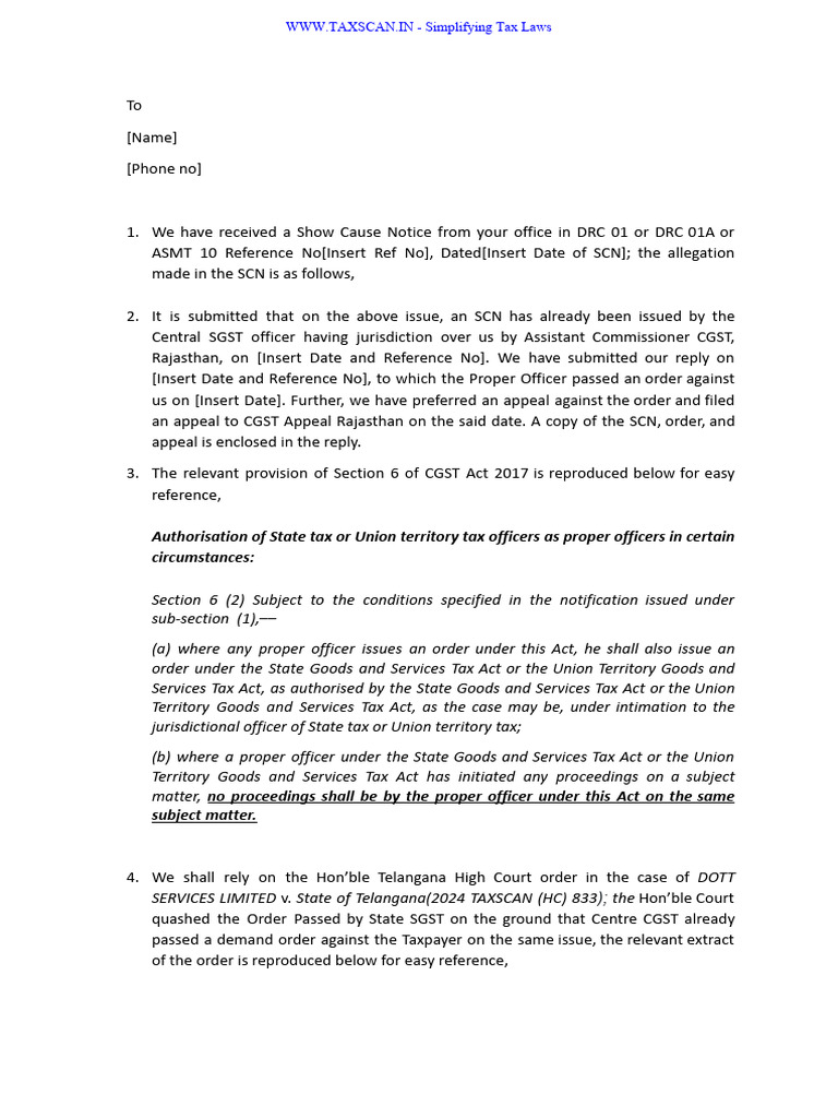 S. No. 263 - SCN Reply From State Whereas On Same Issue Order Already ...