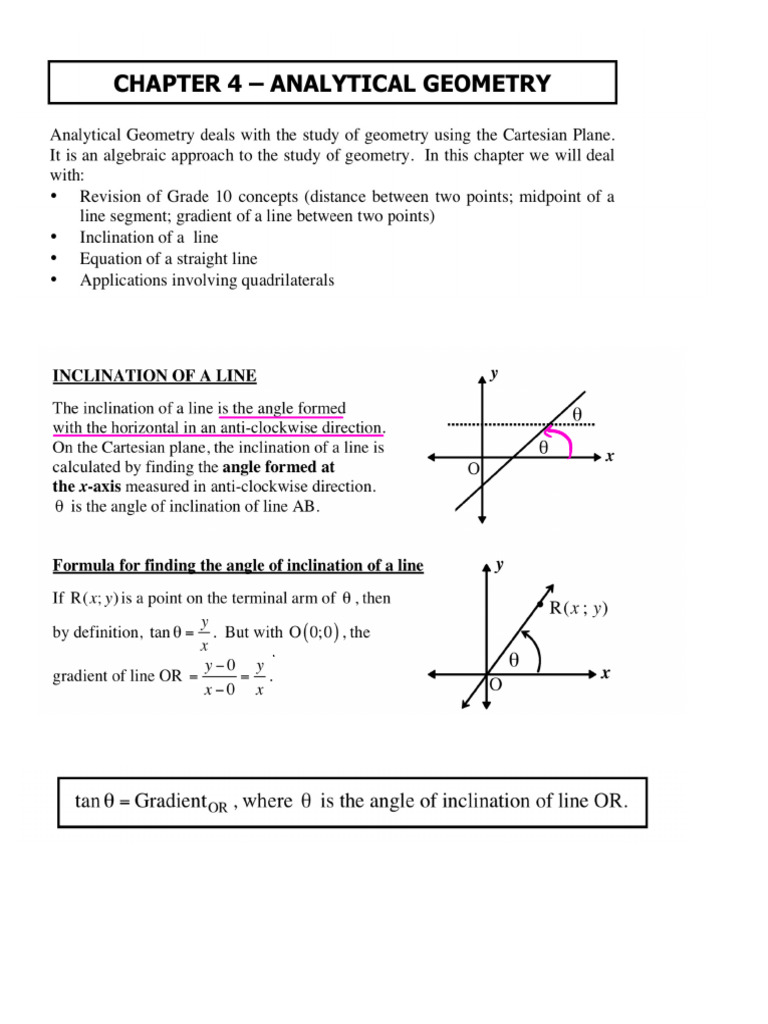 Analytical Geometry - Angle of Inclination | PDF