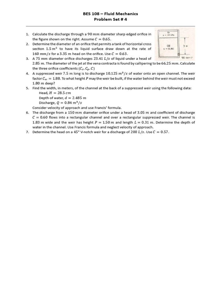 Fluid Mechanics Problem Set 4 Solutions | PDF