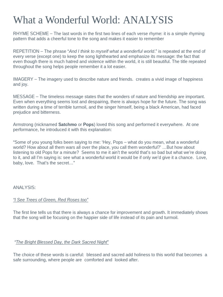 What A Wonderful World Worksheet | PDF