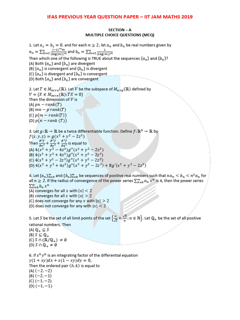IIT JAM Maths 2019 Question Paper | PDF | Matrix (Mathematics ...