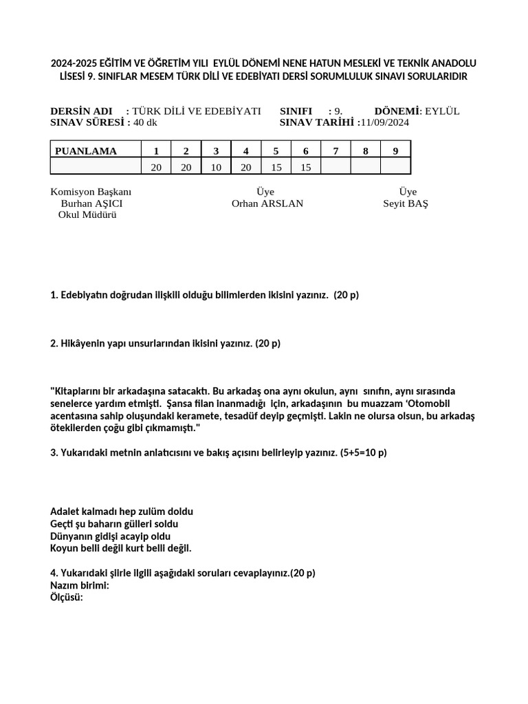 9 Sorumluluk Eylül - Mesem | PDF