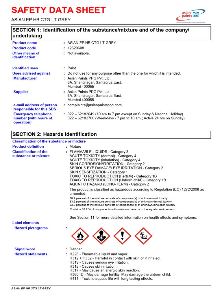 MSDS - Asian Ep HB CTG LT Grey | PDF | Toxicity | Occupational Safety And Health