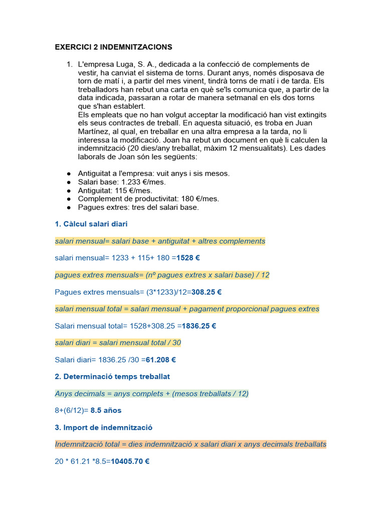 Exercici 2 Indemnitzacions | PDF