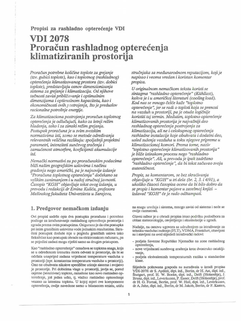 VDI 2078 Proračun Rashladnog Opterećenja Klimatizovanih Prostorija | PDF