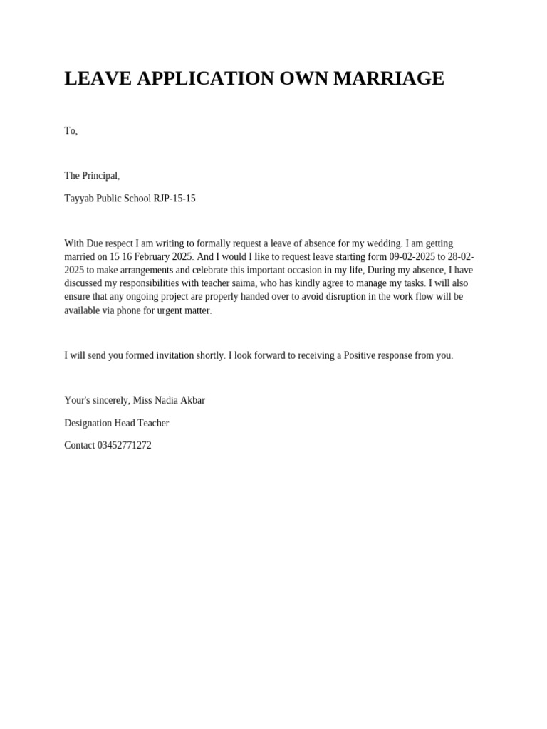 Leave Application for Wedding Ceremony | PDF