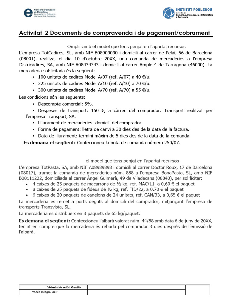 1 UF3 - NF1 - A2 - Documents I Gestió Cobrament - Pagament | PDF