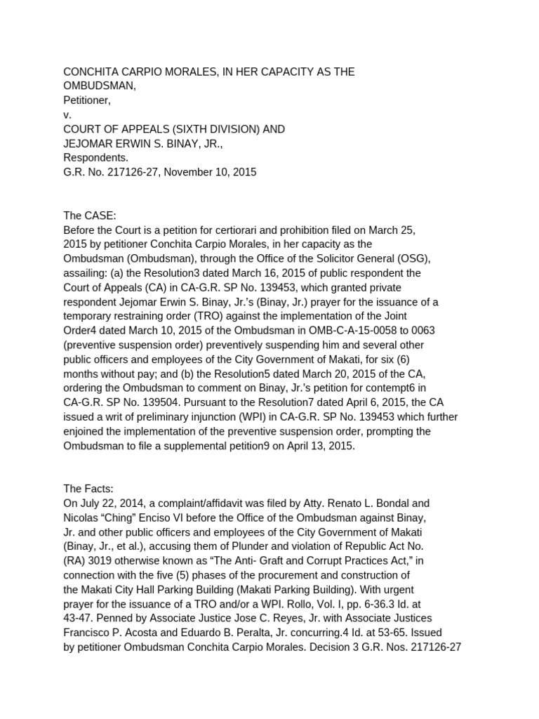 2d. Conchita Carpio Morales, In Her Capacity as The | PDF | Injunction | Justice