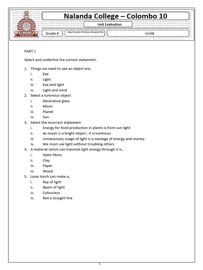 Grade 6 Science EM Unit 05 | PDF | Light | Physical Phenomena