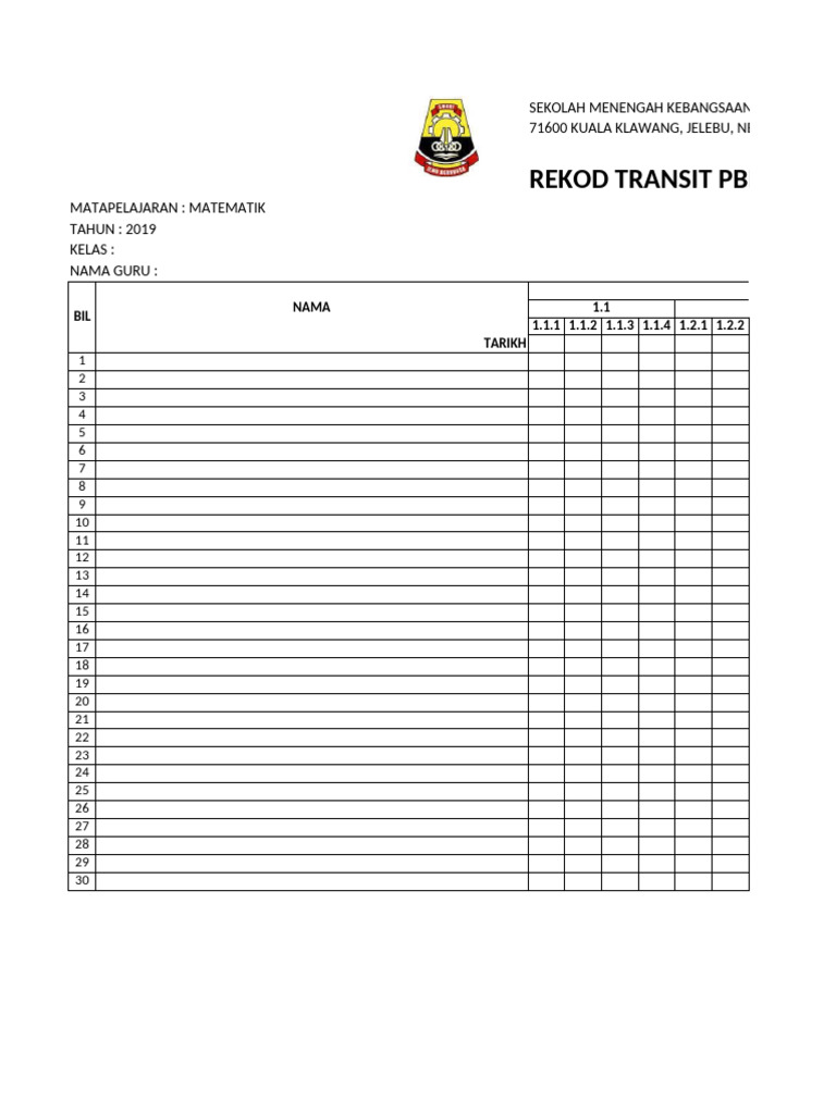 Rekod Transit PBD Matematik Ting 1 - 3 KSSM | PDF