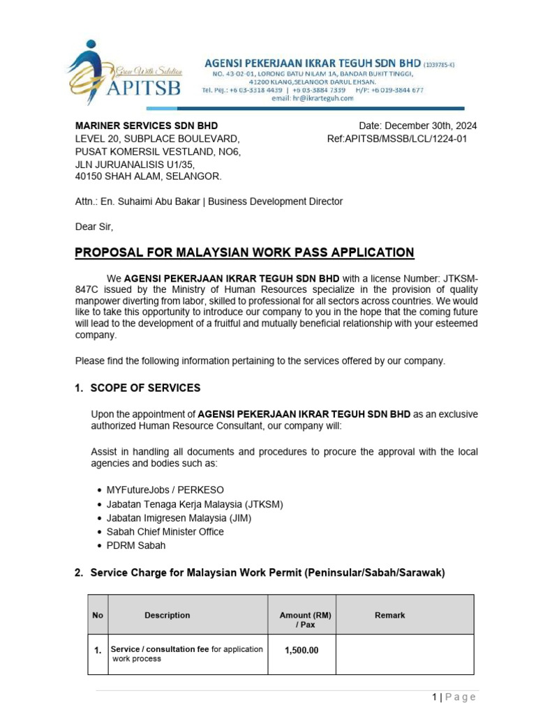 PROPOSAL MALAYSIAN WORK PERMIT | PDF | Malaysia