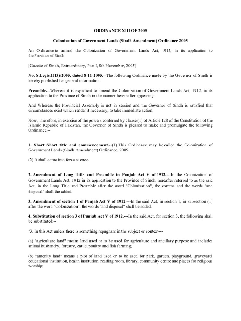 Sindh Ion of Government Lands Amendments | PDF | Leasehold Estate | Lease