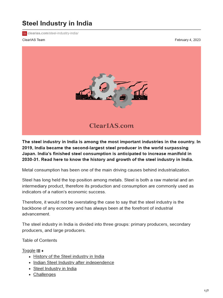 Overview of India's Steel Industry | PDF | Steel | Economies