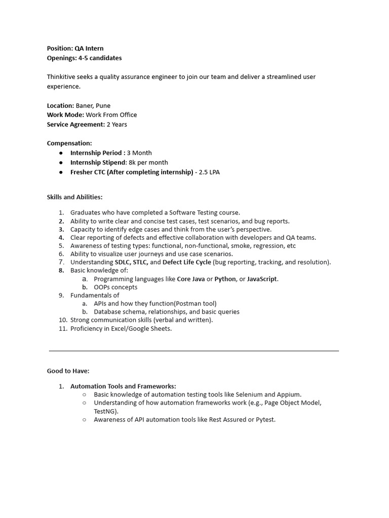 QA JD Intern | PDF