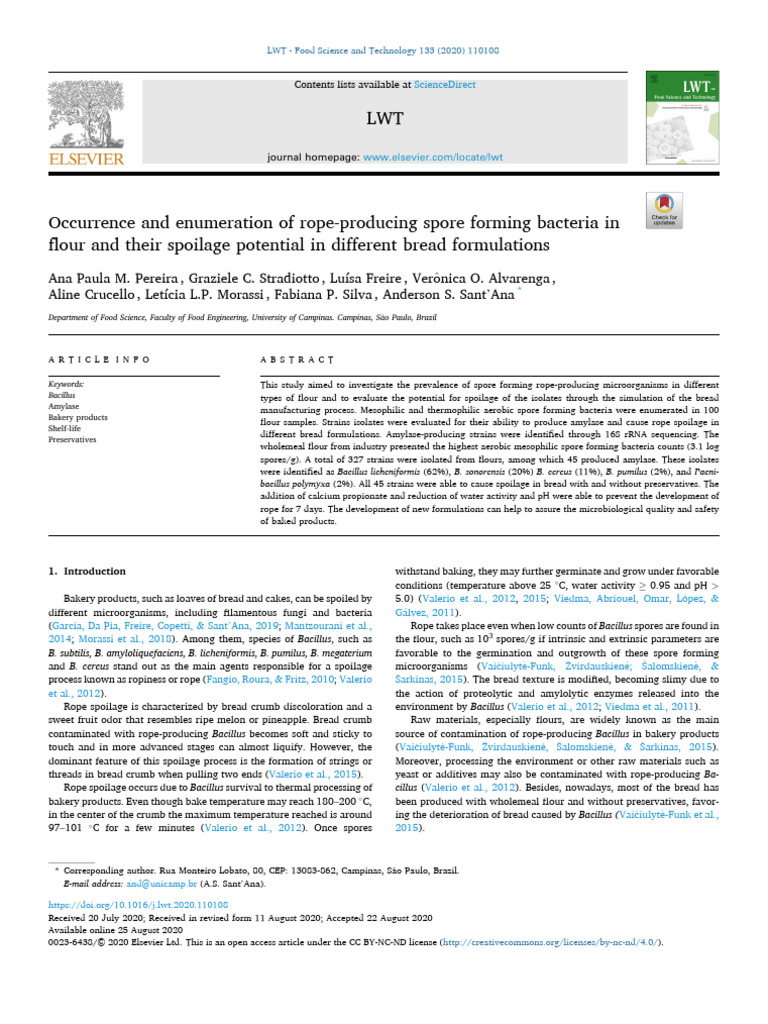 Occurrence and Enumeration of Rope-Producing Spore Forming Bacteria in ...