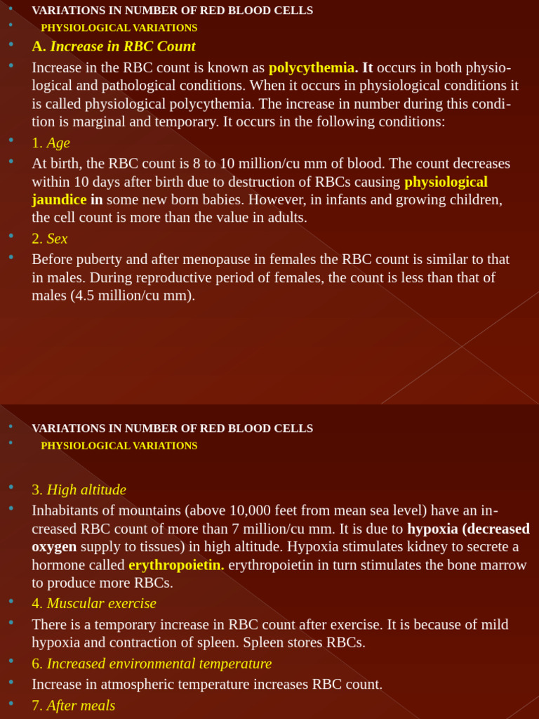 Blood lecture 2 | PDF | Anemia | Red Blood Cell