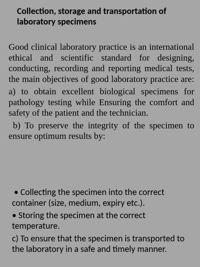Collection, Storage and Transportation of Laboratory Specimens | PDF ...