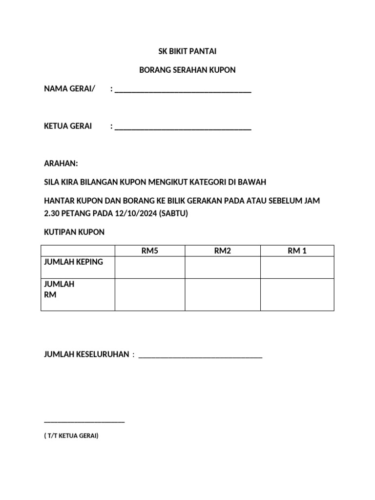 Borang serahan kupon | PDF