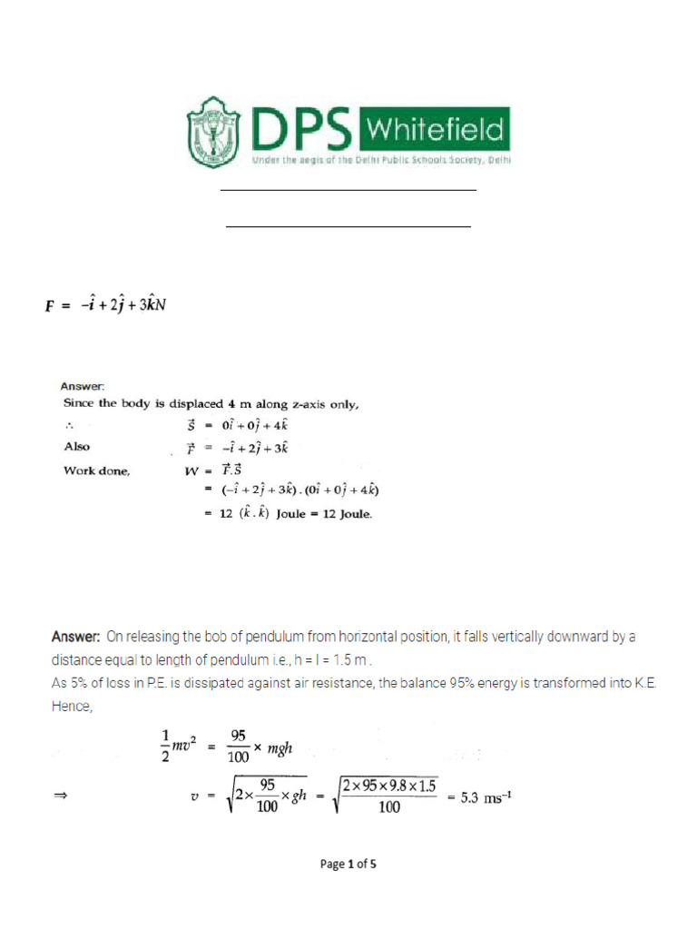 Work Power Energy Worksheet DPS | PDF | Force | Kinetic Energy