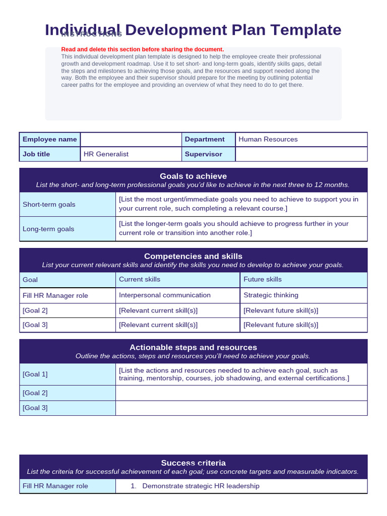 Individual Development Plan Template | PDF | Goal | Business