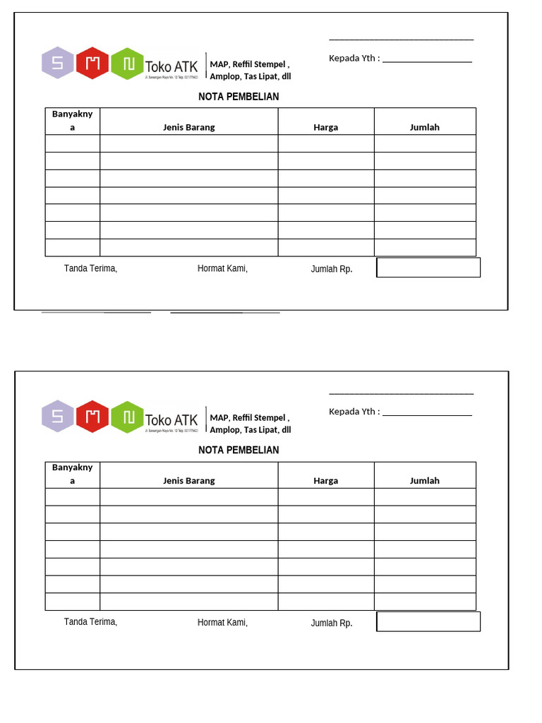 Nota Pembelian ATK Contoh | PDF