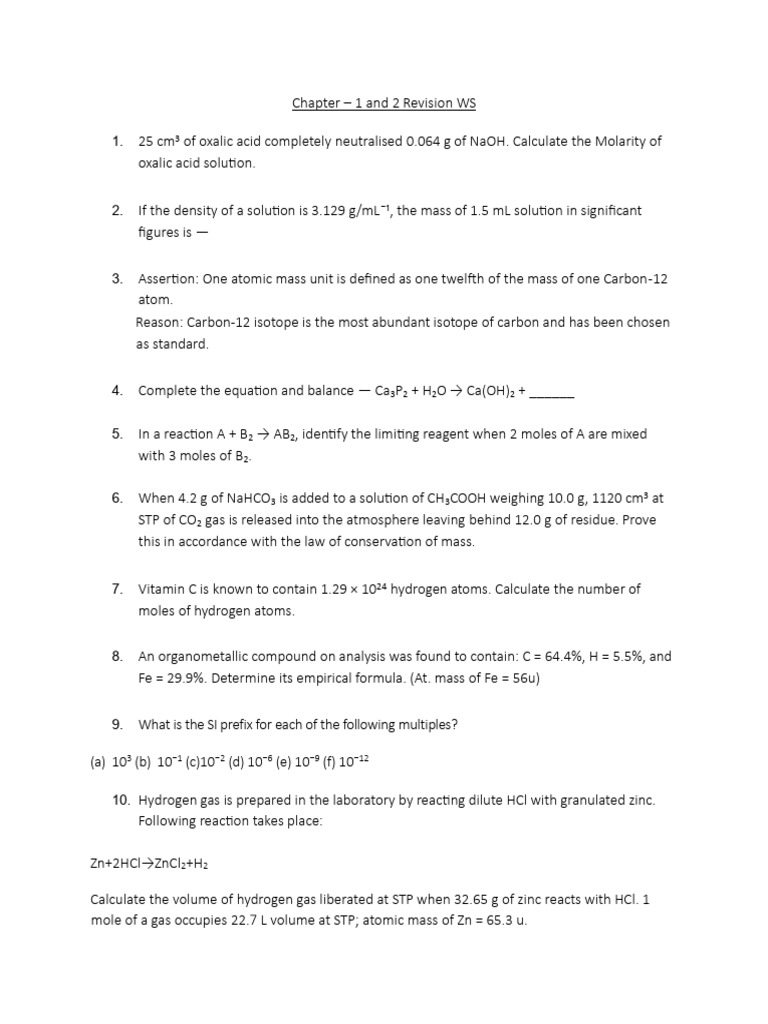 Atomic Structure and Mole Concept Questions | PDF | Atomic Orbital | Atoms