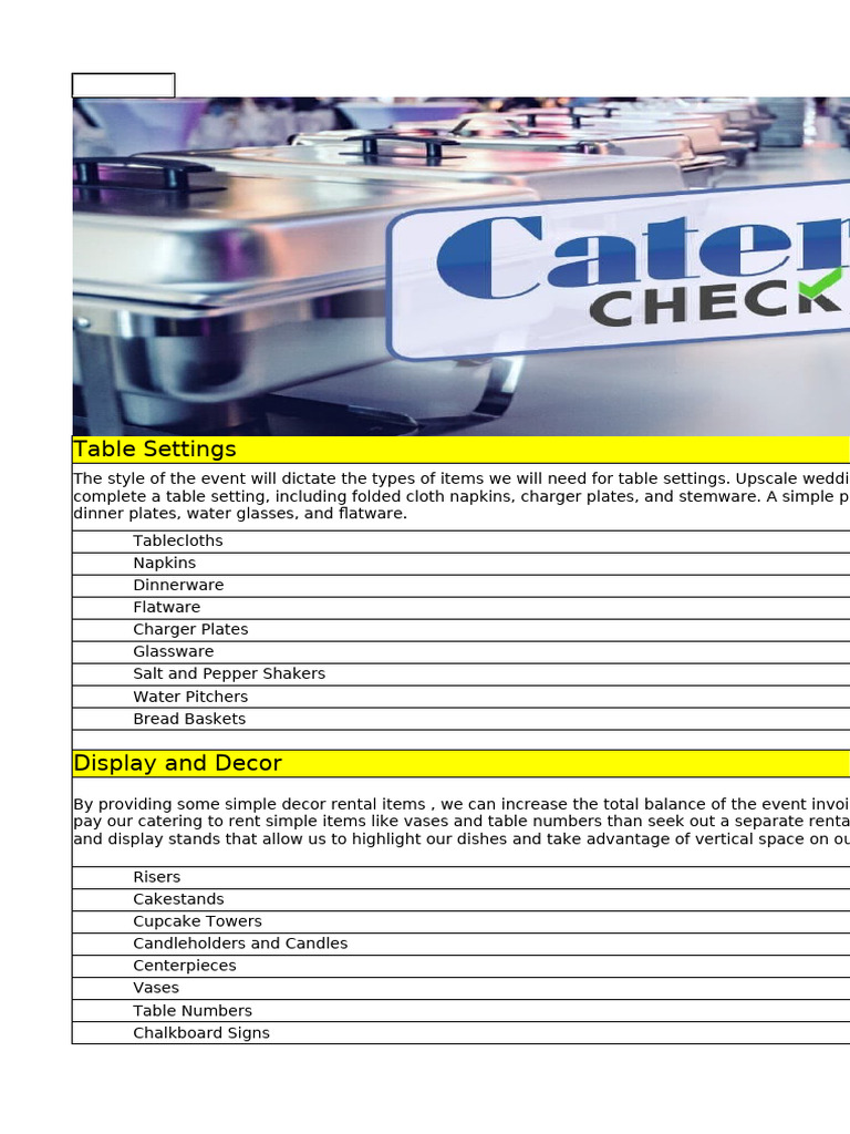 Catering Items&equipment Checlist | PDF