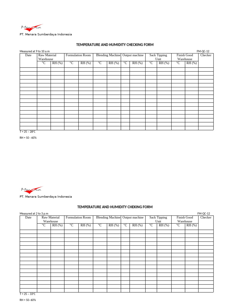 Temperature & Humidity Log Form | PDF