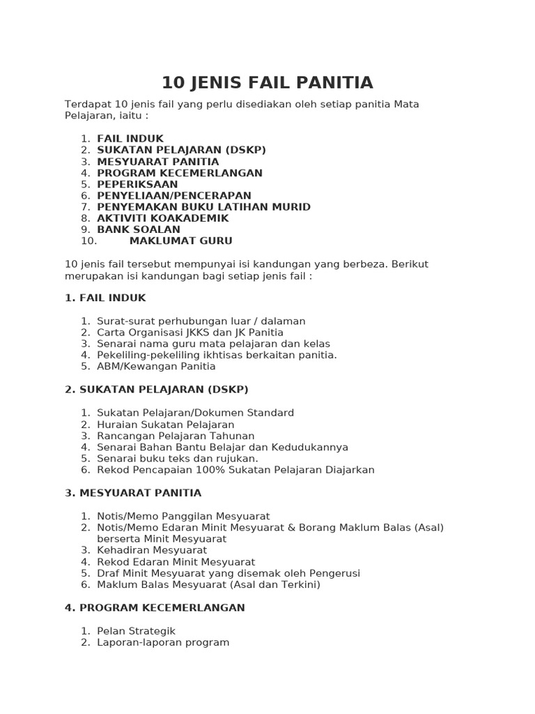 10 JENIS FAIL PANITIA | PDF