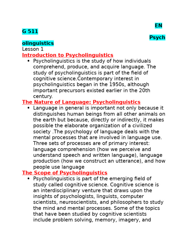 511 | PDF | Part Of Speech | Psycholinguistics