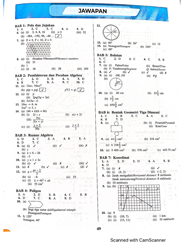 Jawapan Math Form 2 | PDF