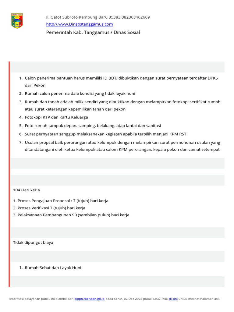 Unduh Standar Pelayanan - Pelayanan Rumah Sejahtera Terpadu (RST) | PDF