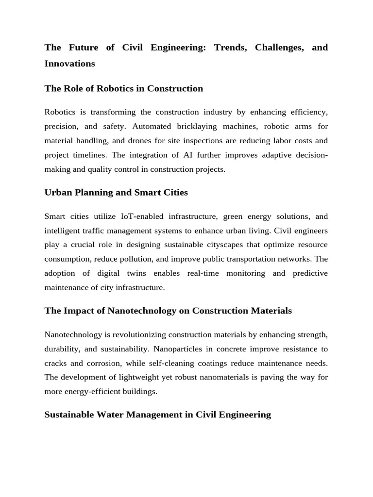 Future Trends in Civil Engineering Innovations | PDF