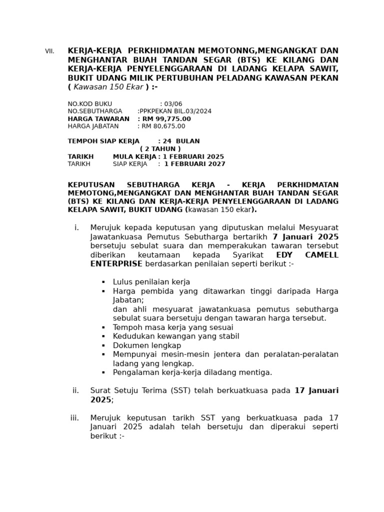 Keputusan Sebuthargaedy Camel Ent Kerja Kws 150 Ekr Bts | PDF