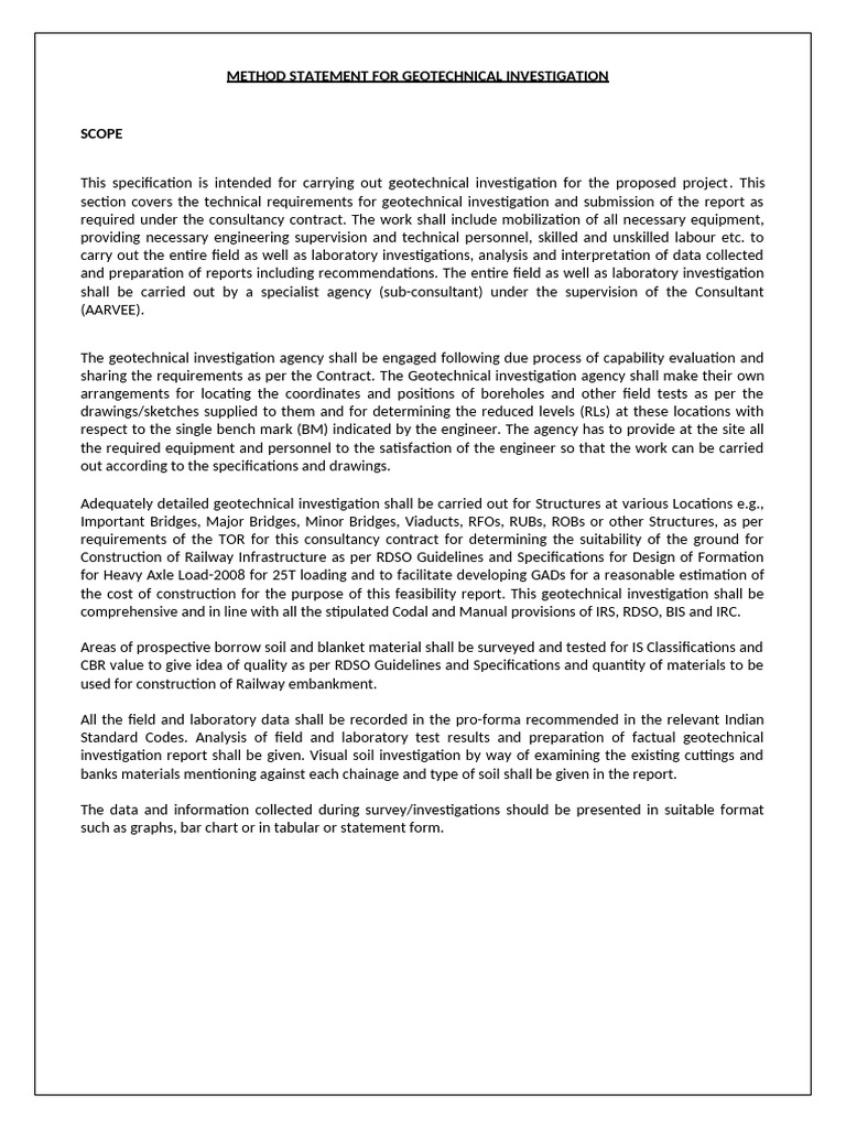 Method Statement - Geotechnical Investigations | PDF | Deep Foundation | Civil Engineering