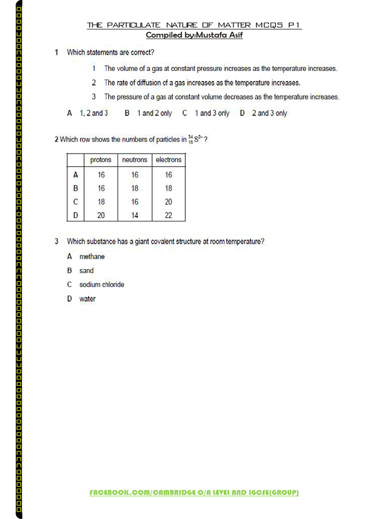Particulate Nature of Matter MCQs | PDF