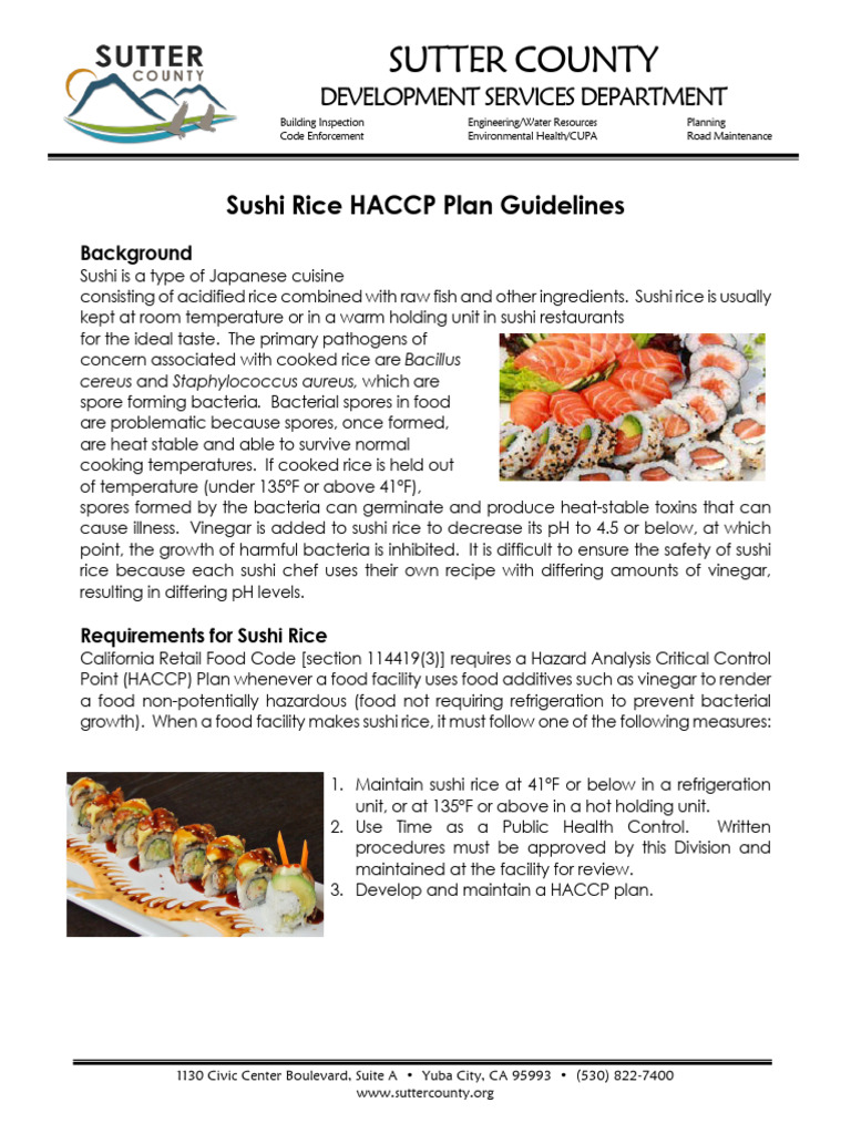 Sushi Rice HACCP Plan Guidelines | PDF | Sushi | Hazard Analysis And ...