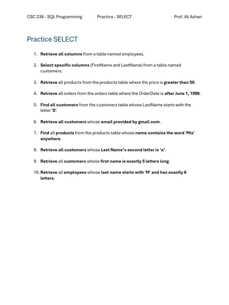 Practice SELECT | PDF