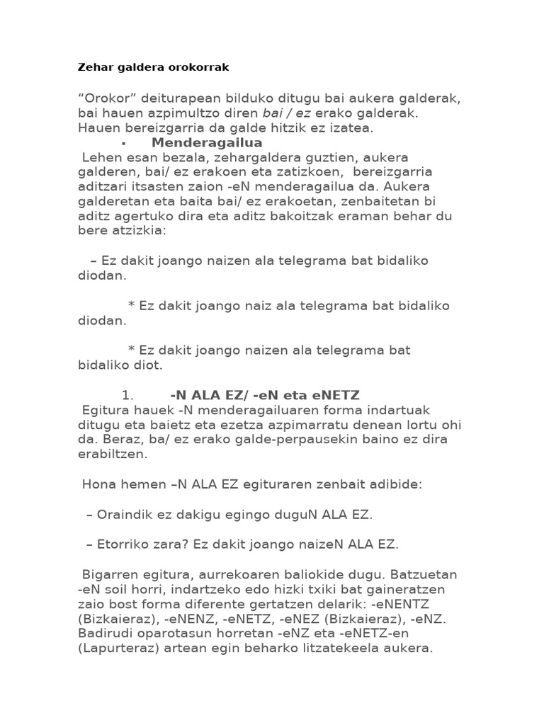 Zehar Galdera Orokorrak | PDF