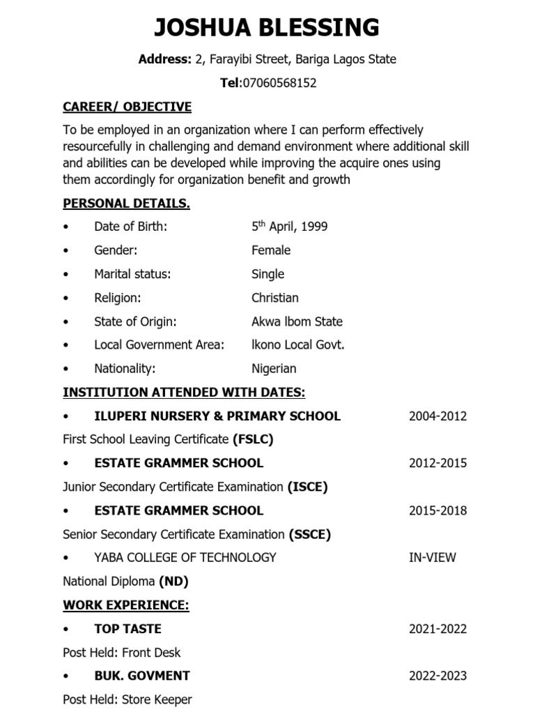 Joseph Blessing CV-1 | PDF