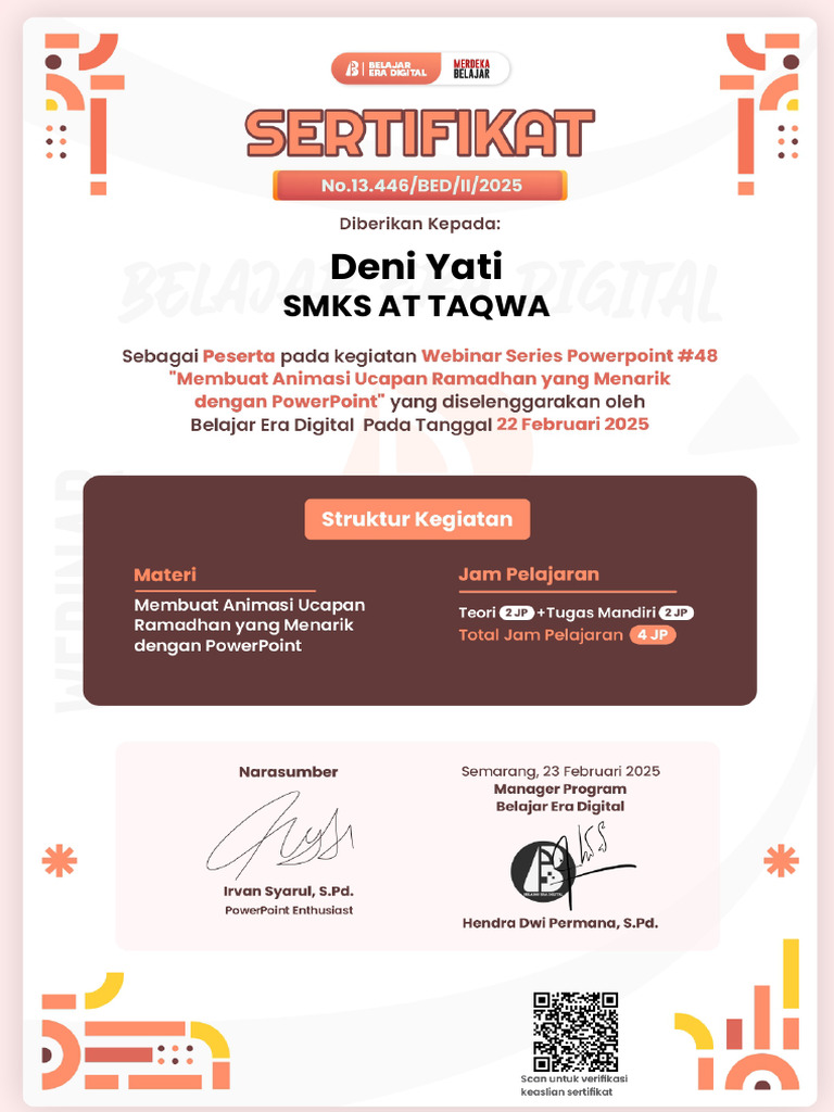 Sertifikat - Deni Yati | PDF