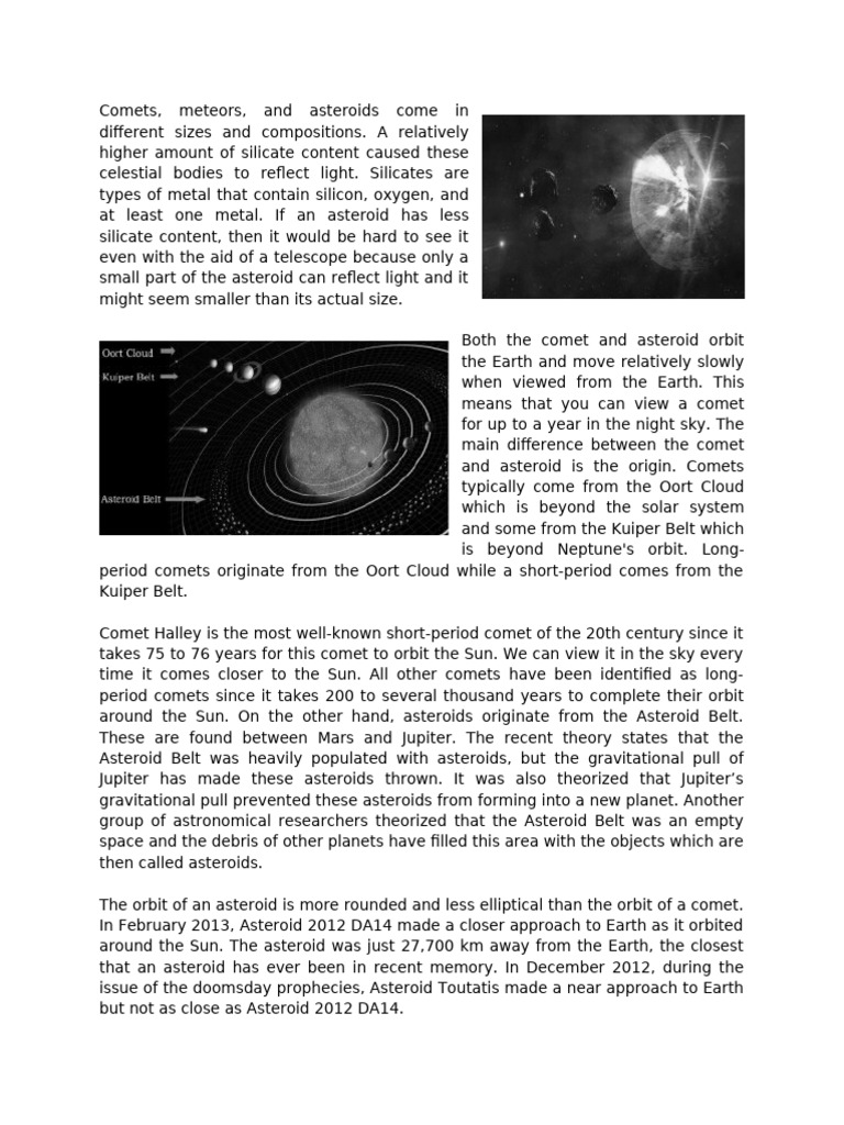 Celestial Bodies Comets Asteroids Pdf Comet Asteroid