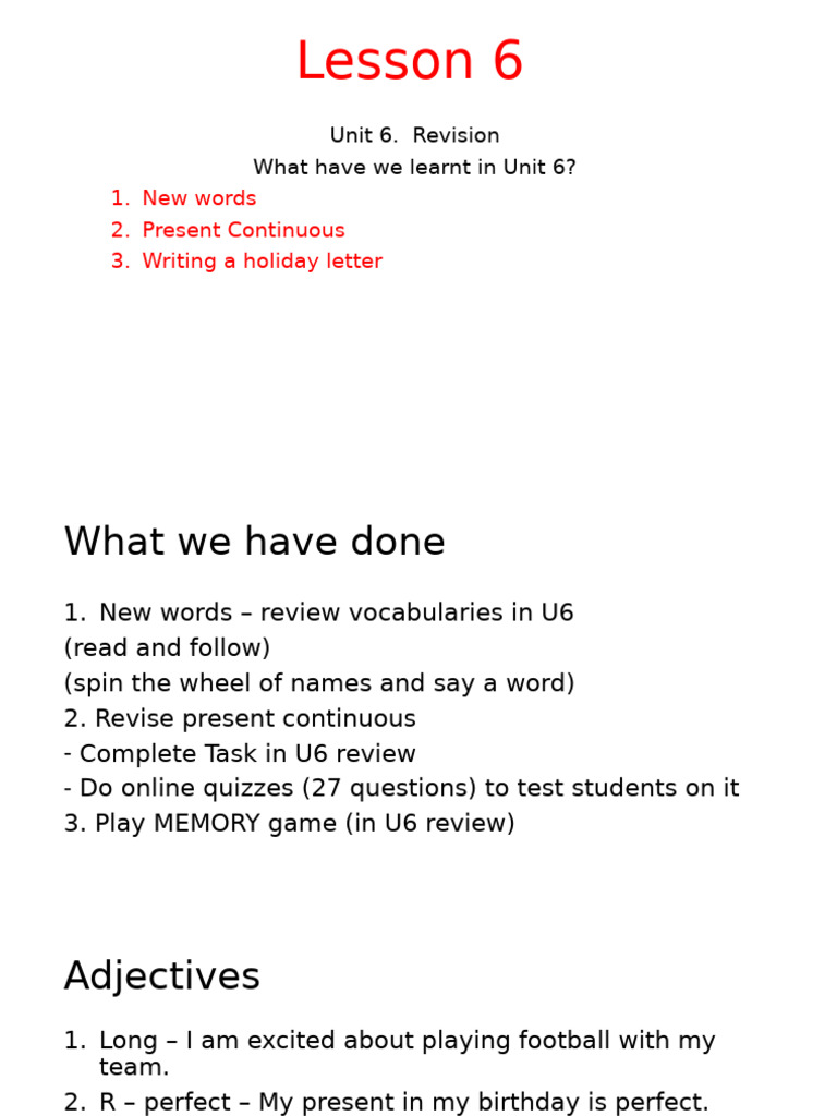 Unit 6 Revision: Vocabulary & Grammar | PDF