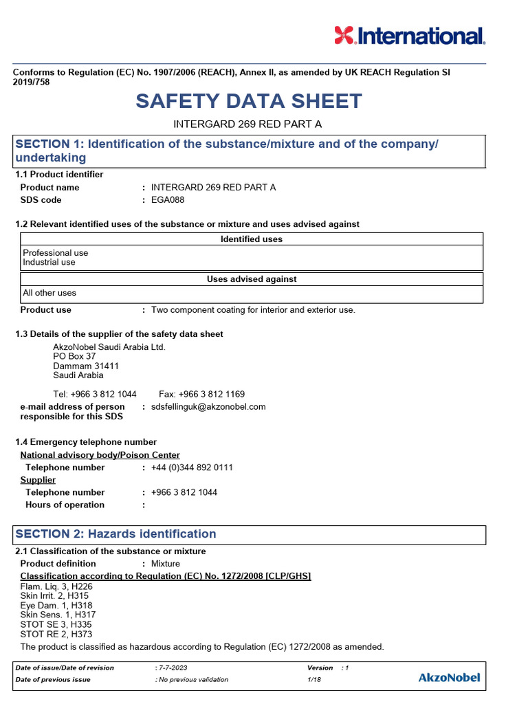 Intergard 269 Red Part A Safety Data Sheet | PDF | Personal Protective ...