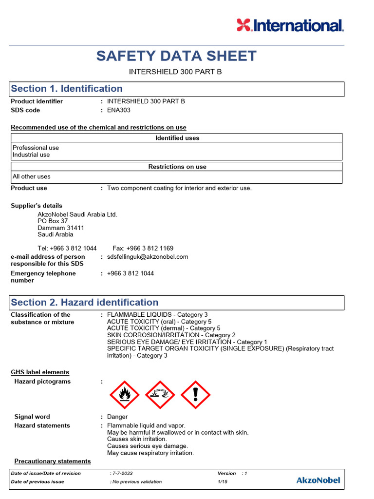 Intershield 300 Part B Safety Data Sheet | PDF | Toxicity ...