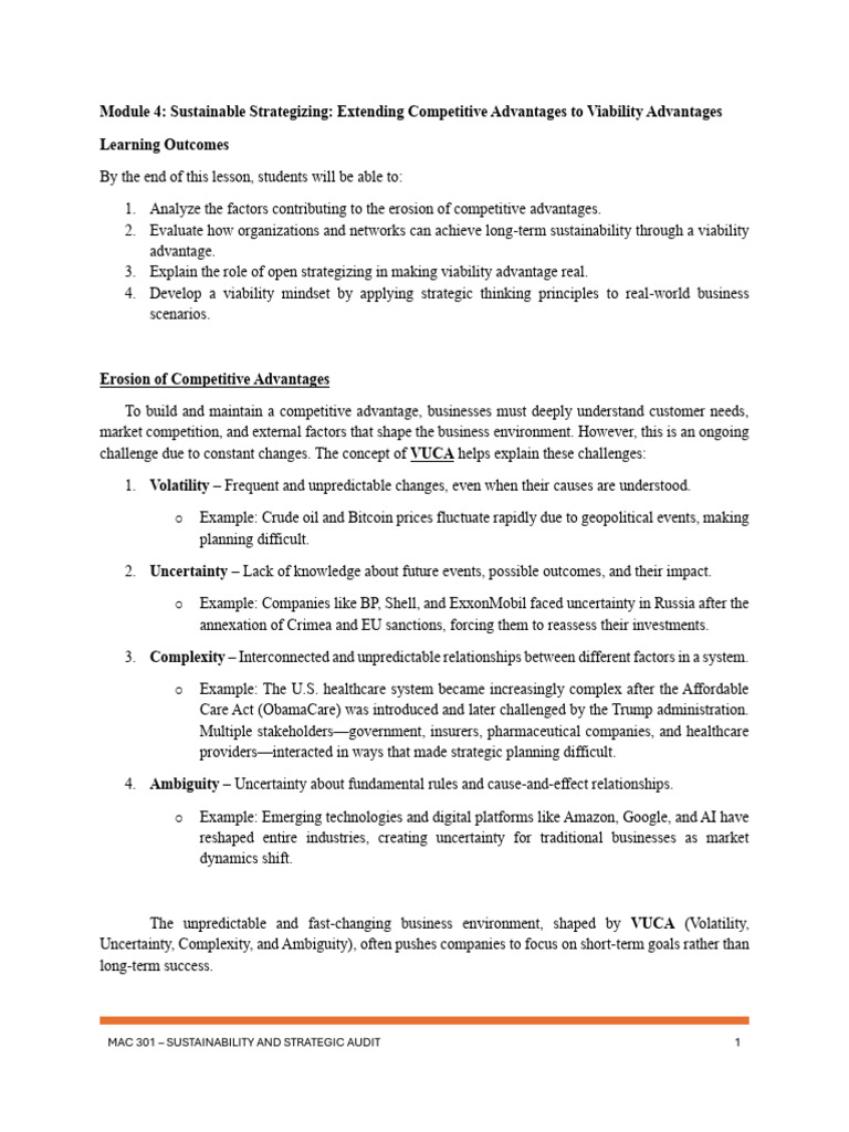 Module 4 - Sustainable Strategizing - Extending Competitive Advantages ...